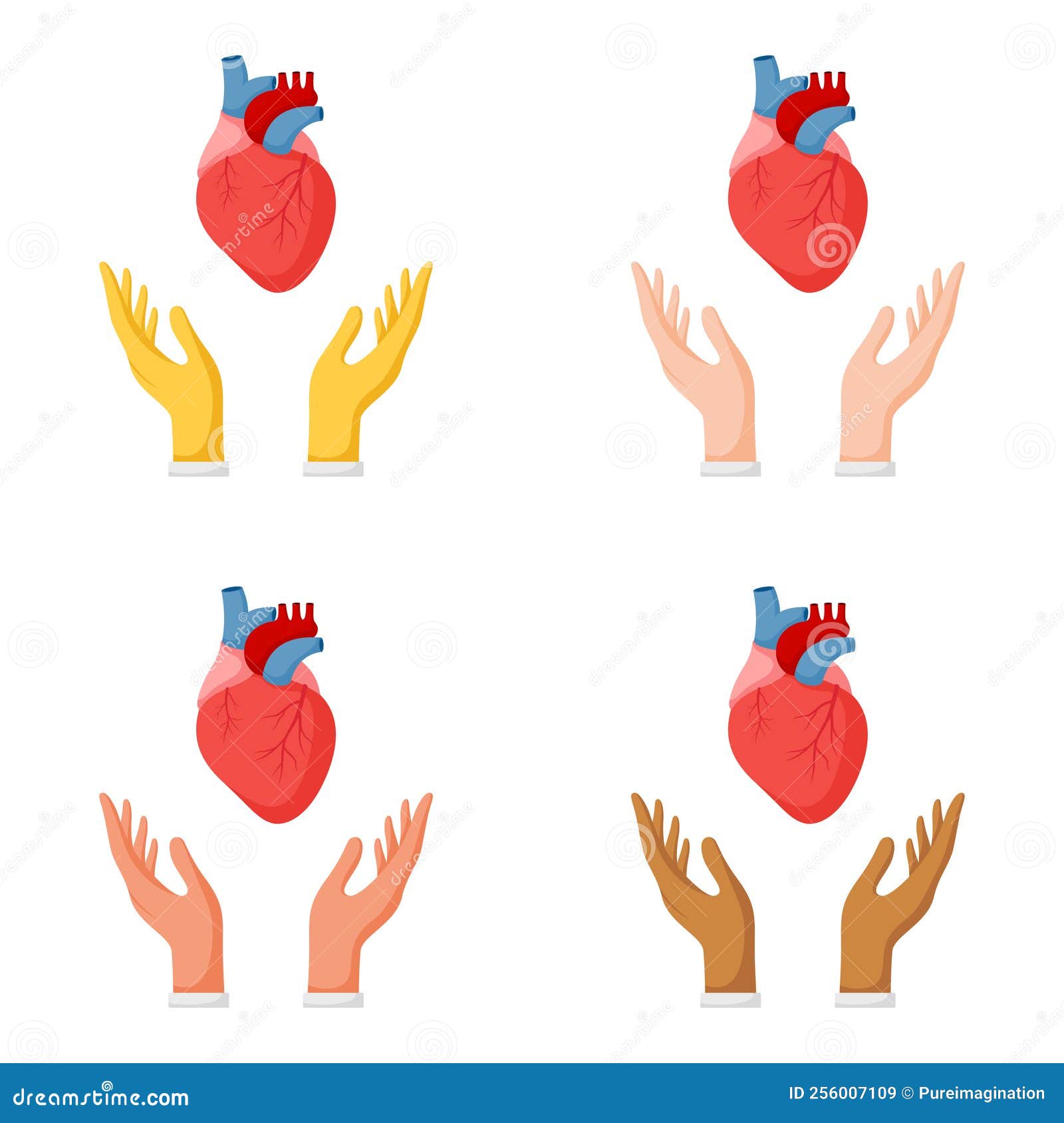 Set of Hands Gestures with Human Heart Stock Vector - Illustration of ...