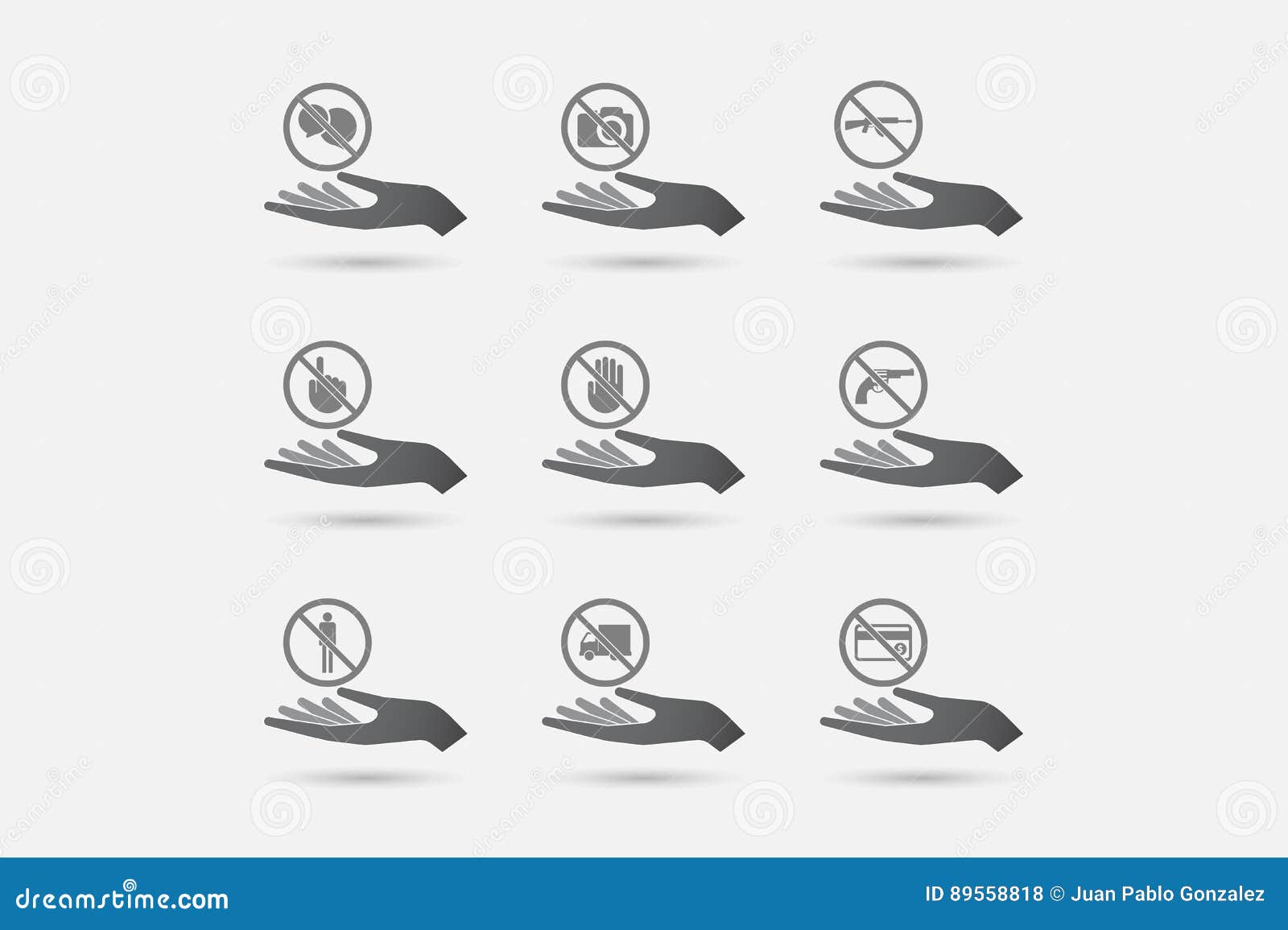 Set of Hands in Giving Position with Prohibition Related Icons Stock ...