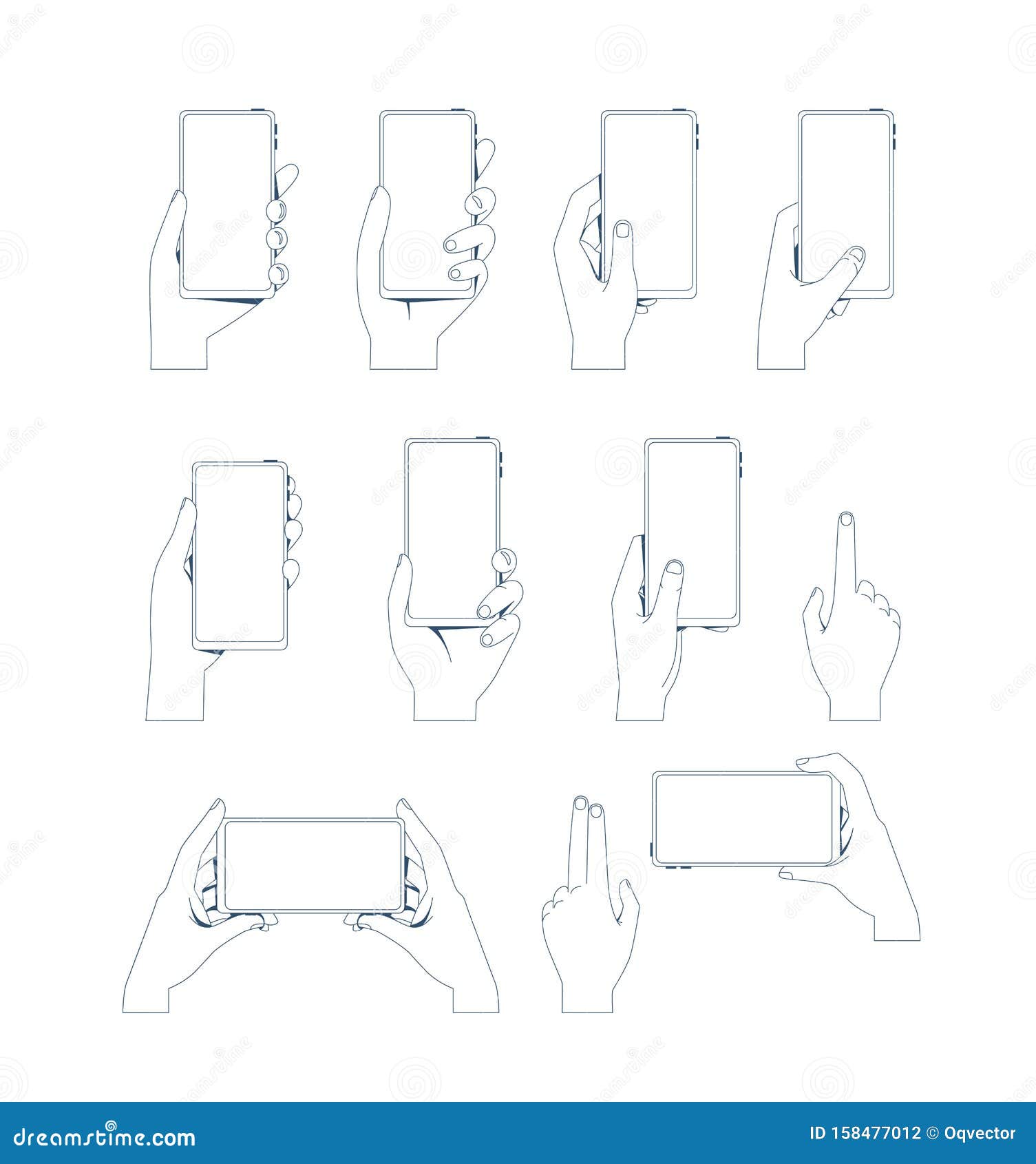 Set Of Hands Are Holding Mobile Phones Different Hand Poses With