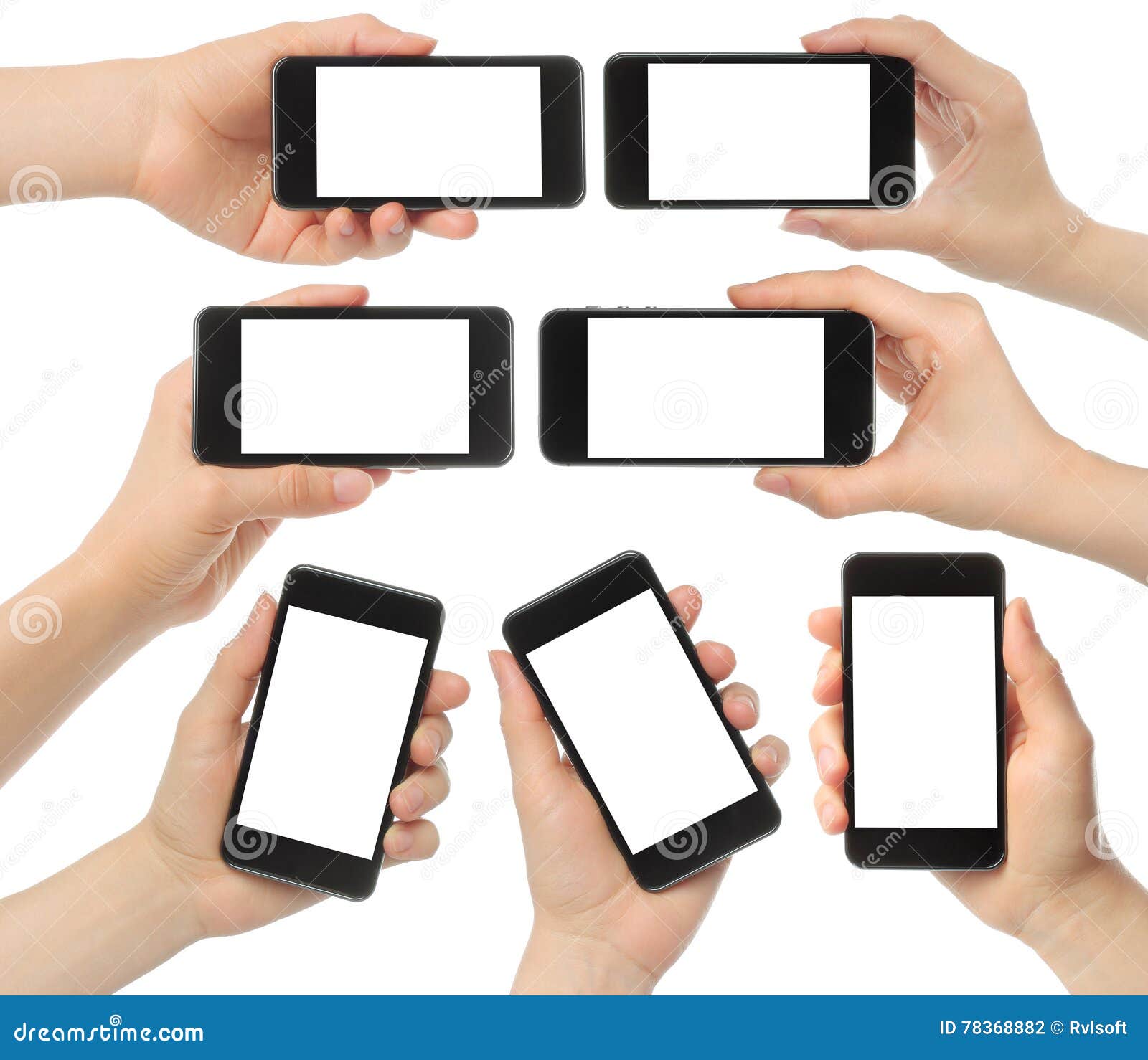 Set of Hands Holding Smart Phones Isolated Stock Photo - Image of ...
