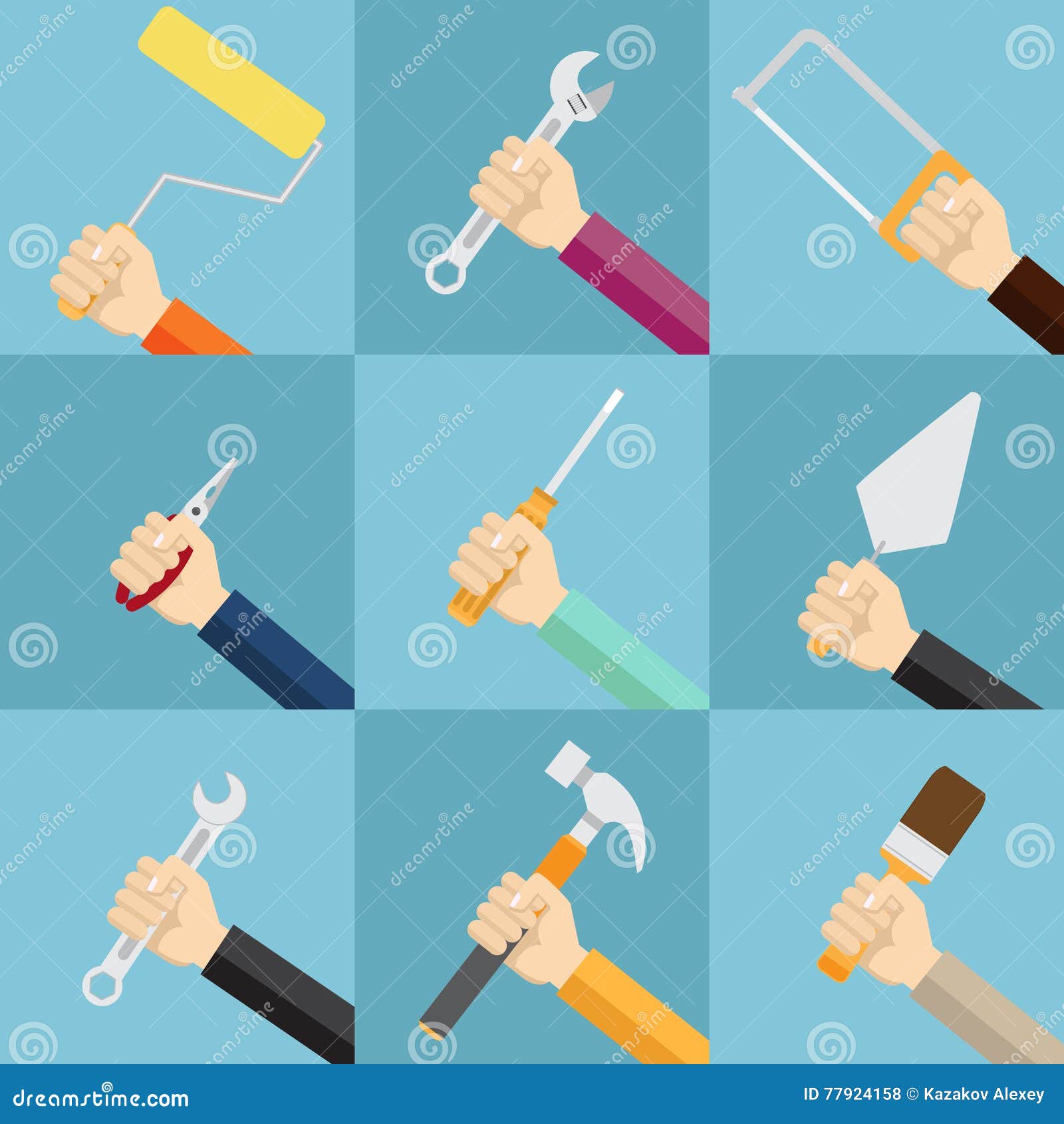 Set of Hands Holding Tools. Stock Vector - Illustration of flat, hold ...