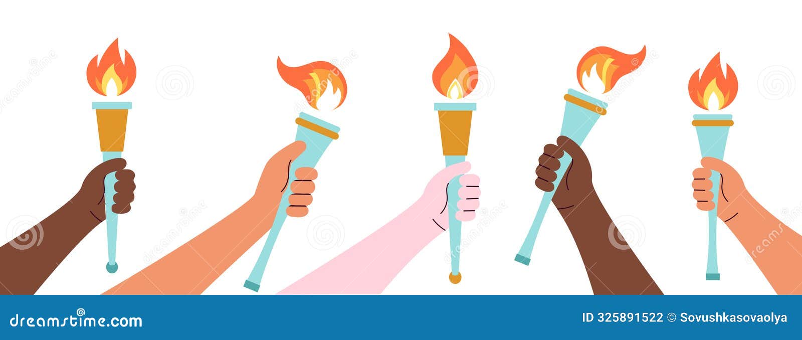 Set of Hands Holding Torches with Fire Stock Illustration ...