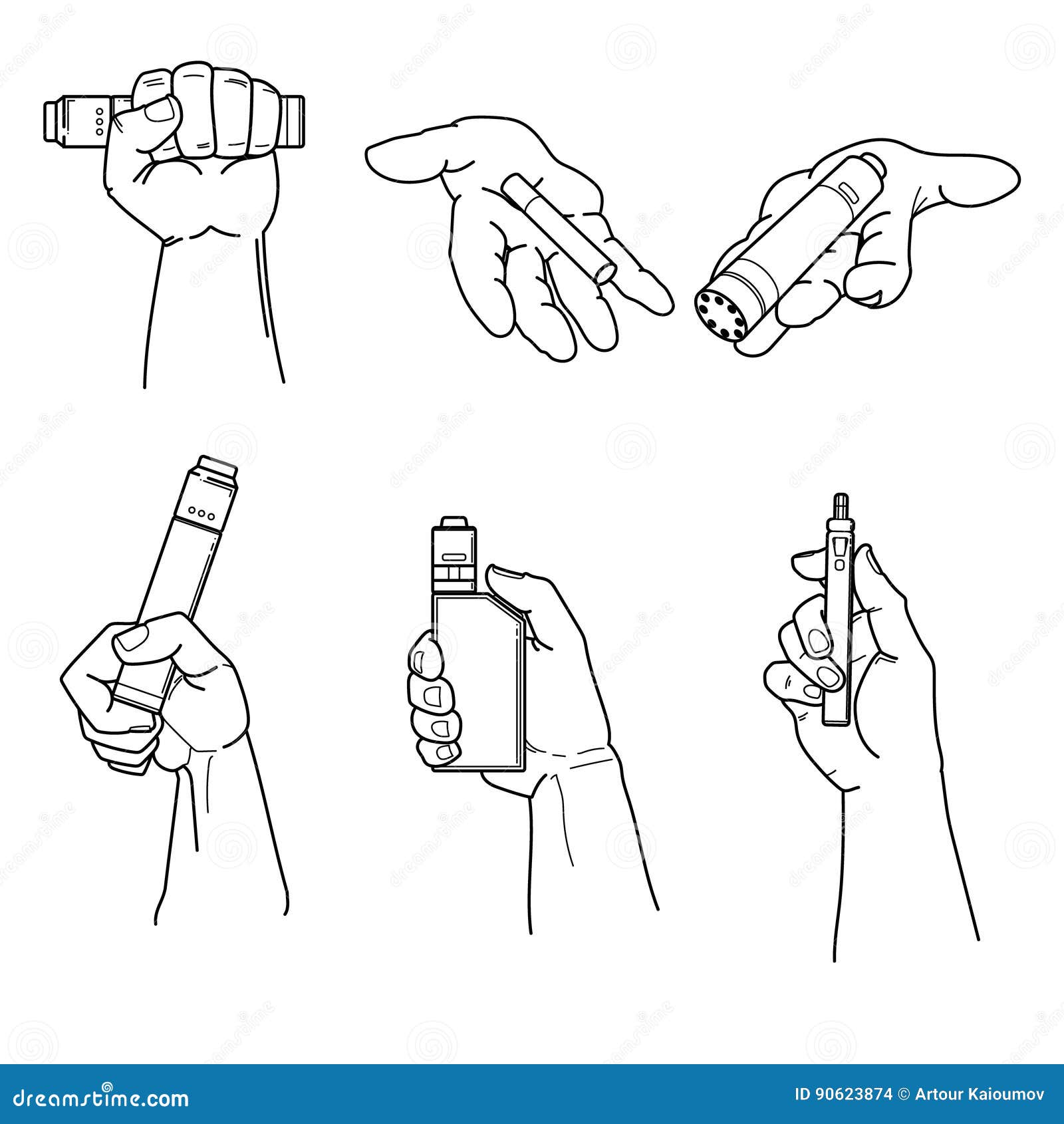 Set of Hands Holding Vape Devices and Cigarette. Stock Vector ...