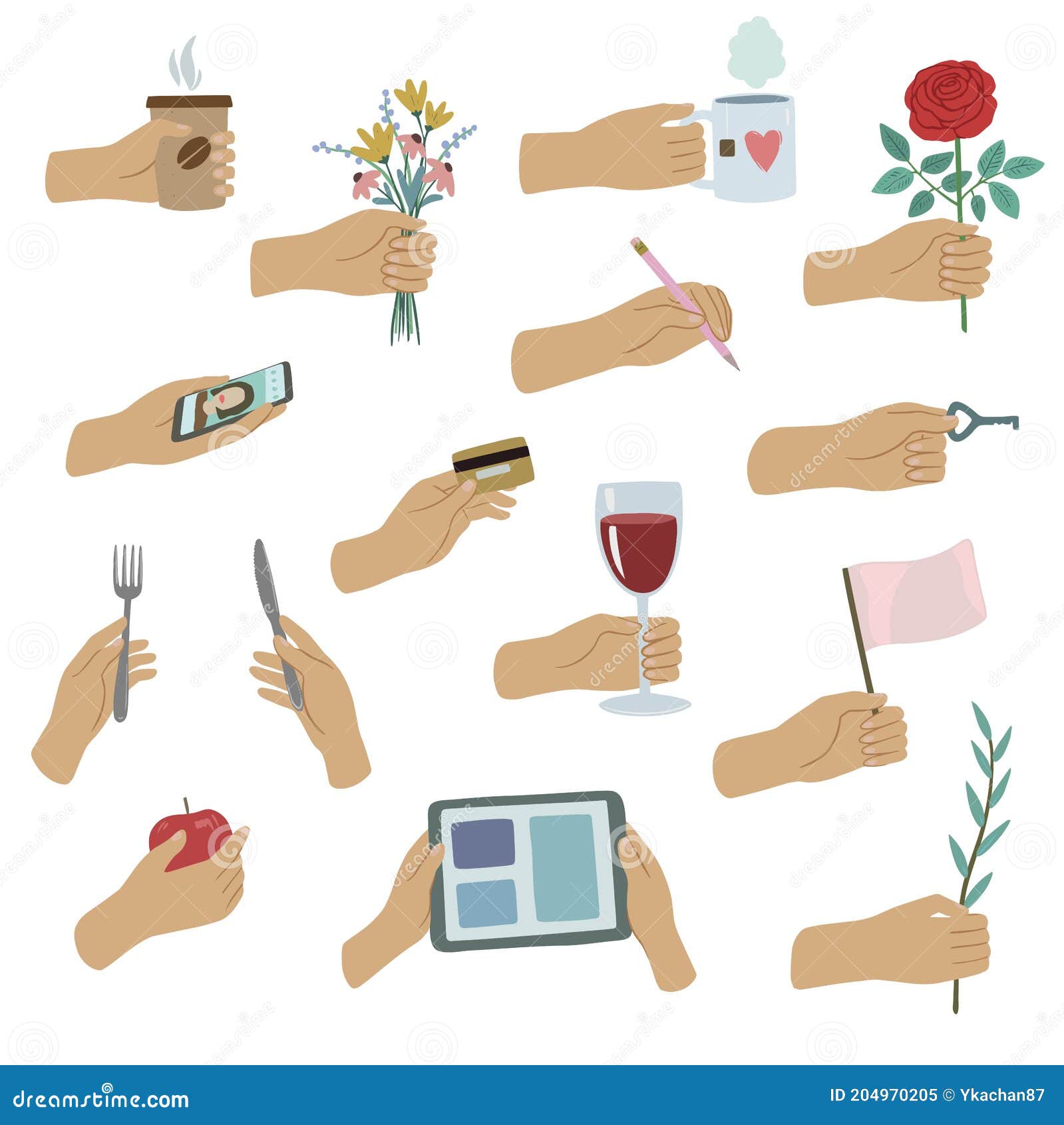 Set with Hands Holding Various Things. Cartoon Vector Illustration ...