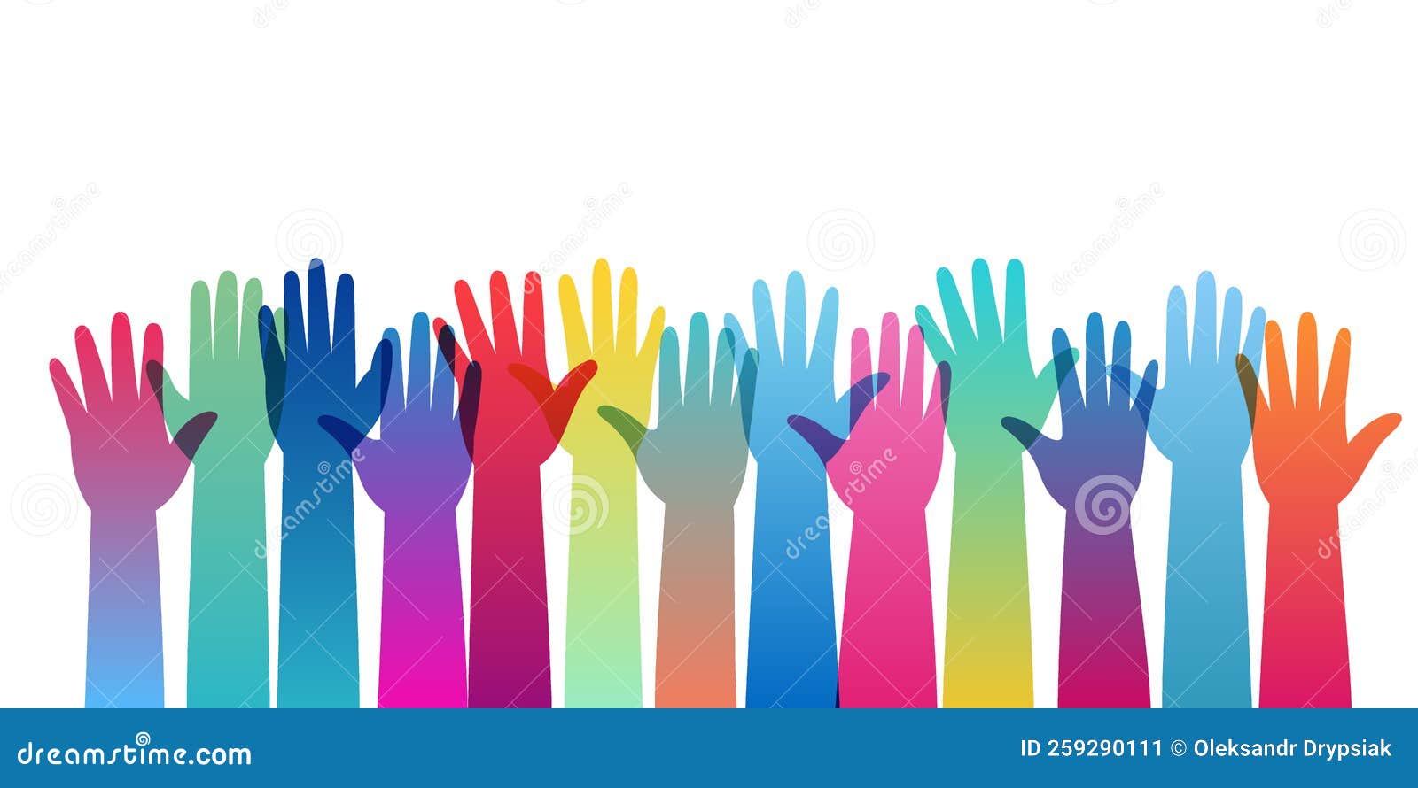 Set of Hands Raised Up. Hands Up of Different Colors. Teamwork ...