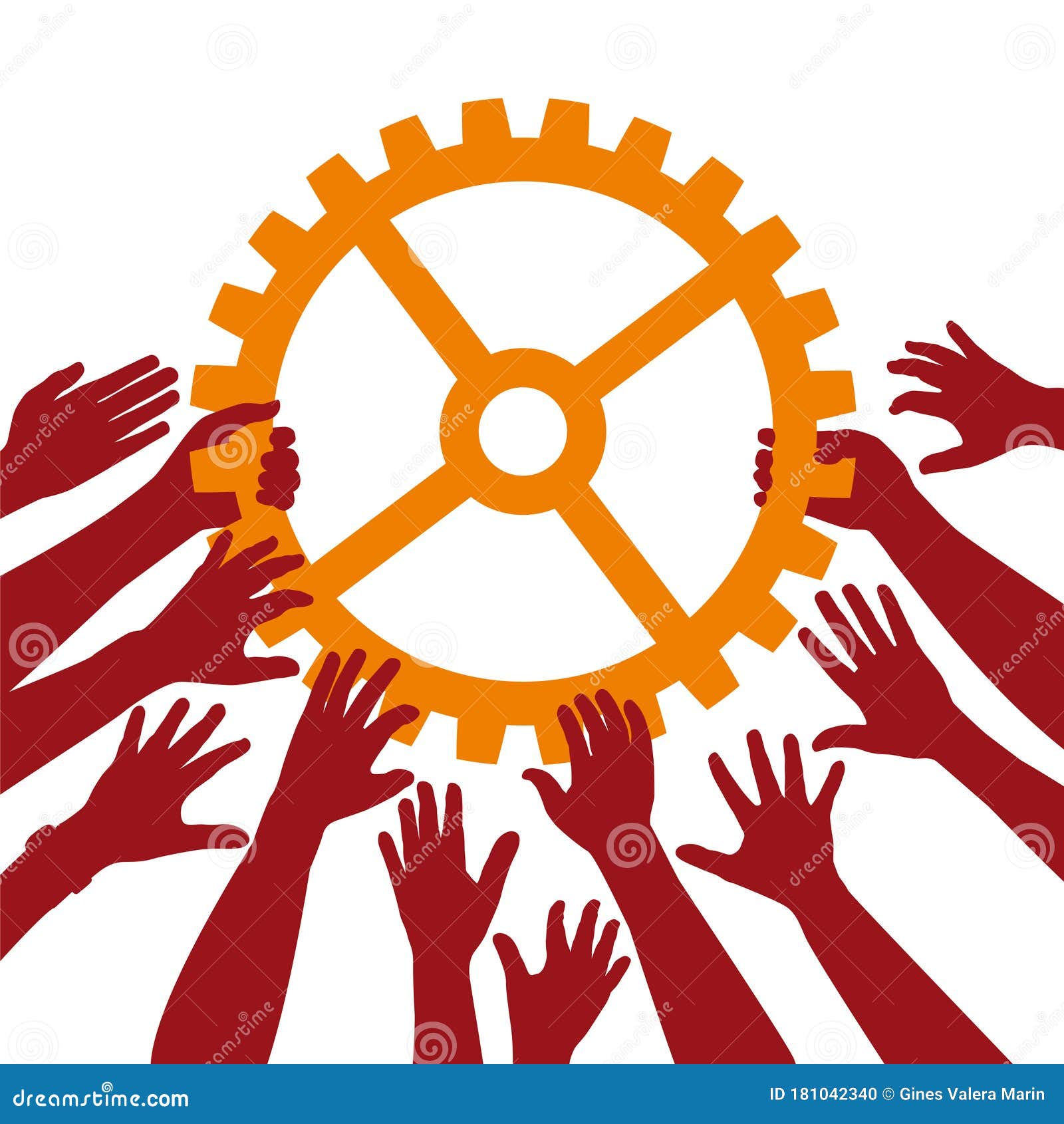 A Set of Hands Supporting a Cog As a Team Stock Illustration ...