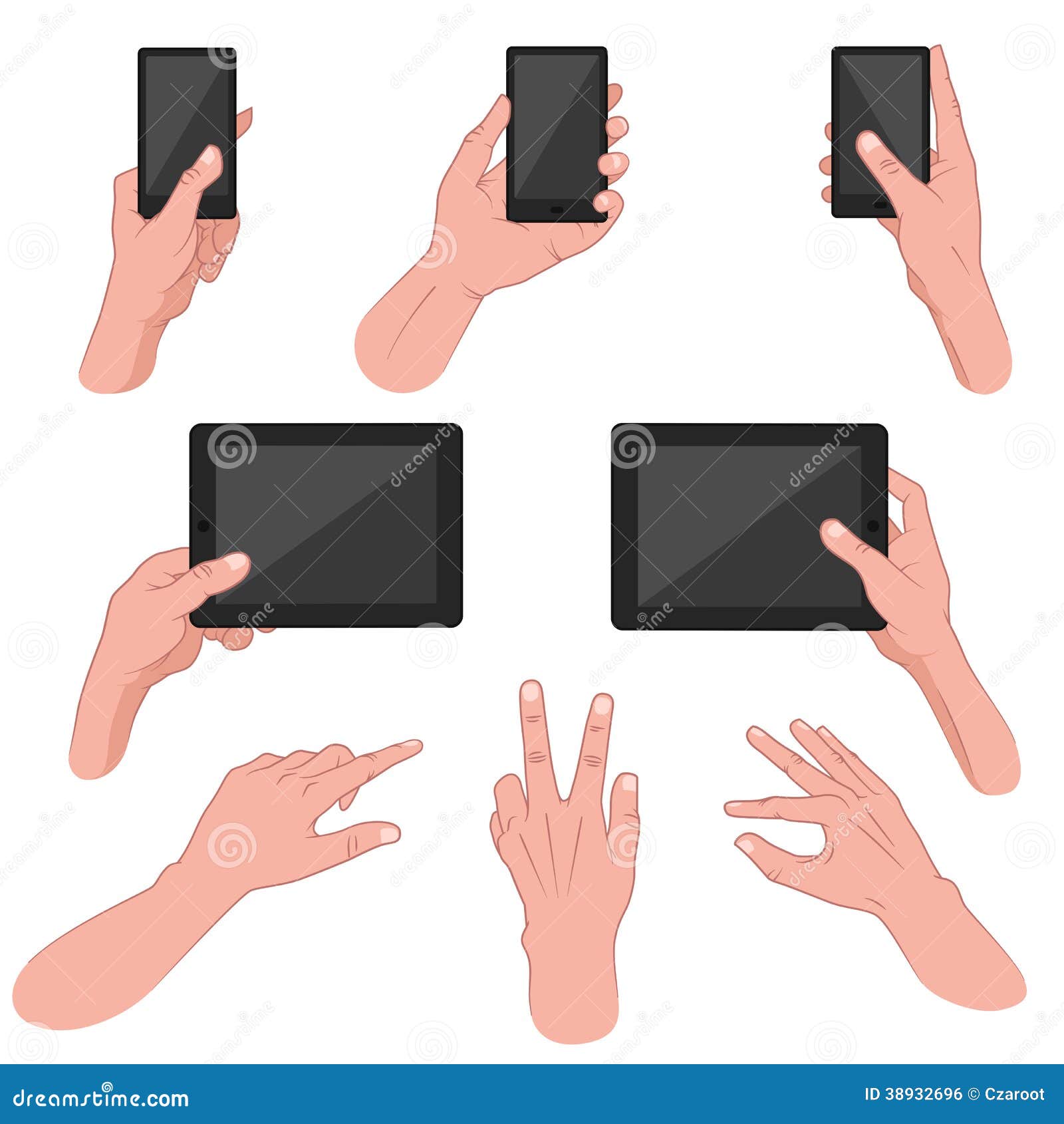 Set of Hands Using Mobile Devices Stock Vector - Illustration of ...