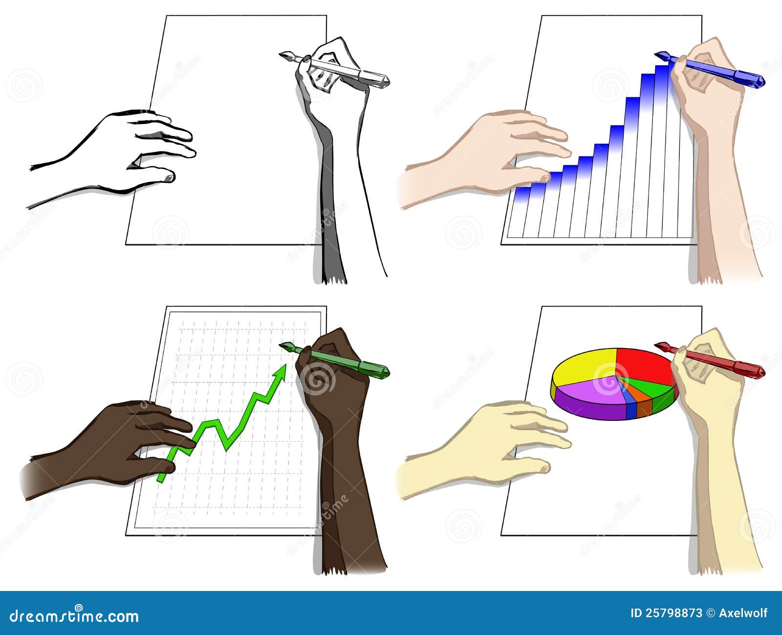 Set of Hands, Writing, Drawing Diagrams Stock Vector - Illustration of ...