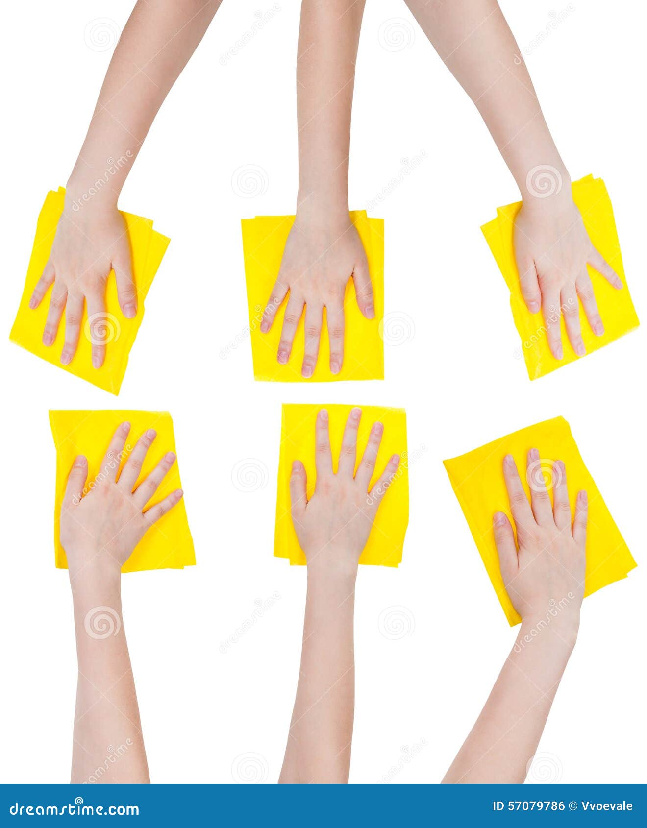 Set of Hands with Yellow Fabric Rags Isolated Stock Photo - Image of ...