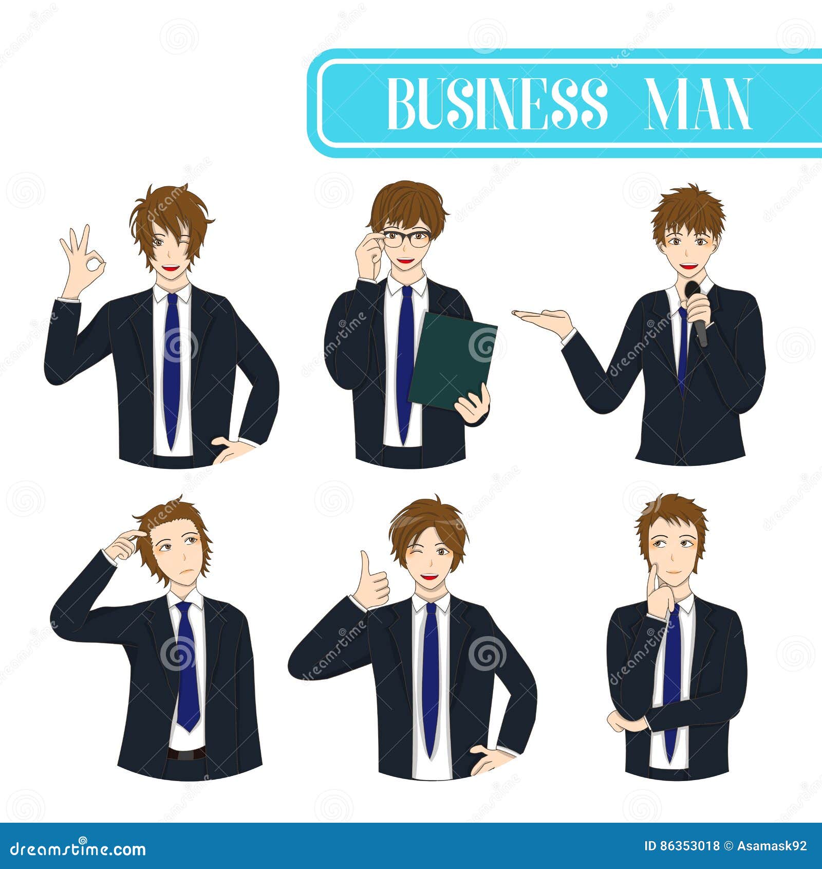 Set Handsome Business Man Cartoon Character. Vector Illustration Stock ... Set Handsome Business Man Cartoon Character. Vector Illustration Stock ...