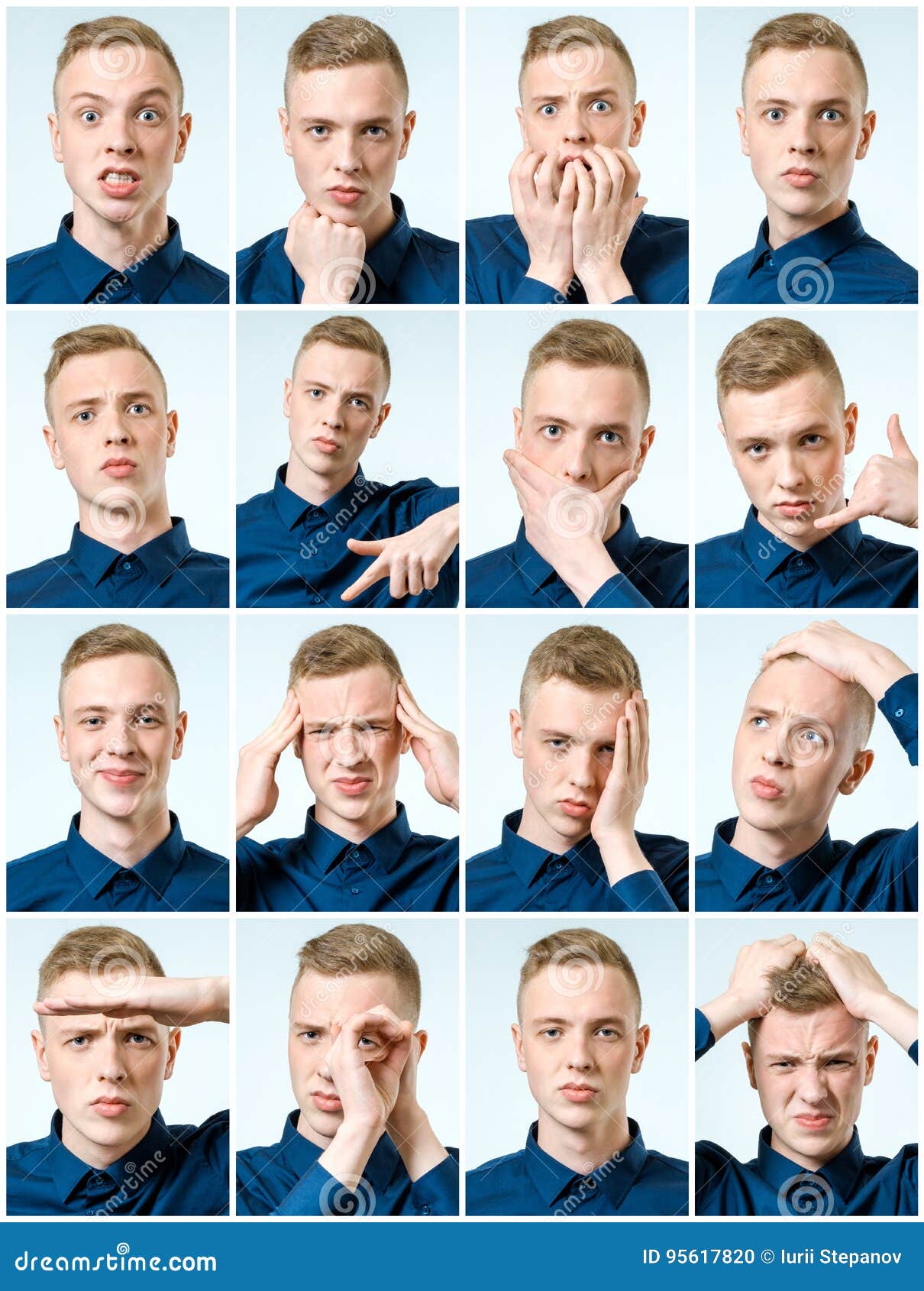 Set of Handsome Emotional Man Stock Photo - Image of male, excited ...