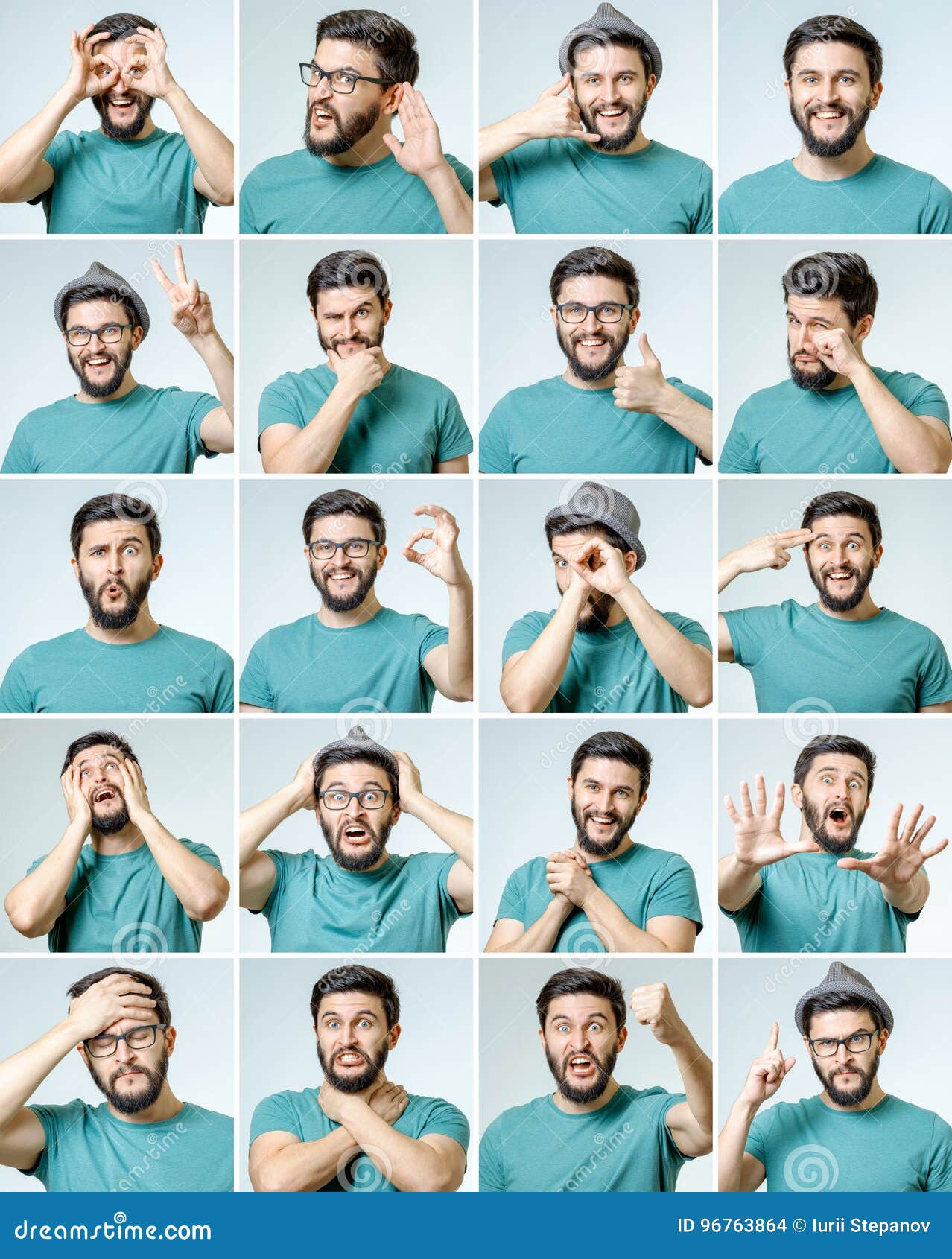 Set of Handsome Emotional Man Stock Photo - Image of head, isolated ...