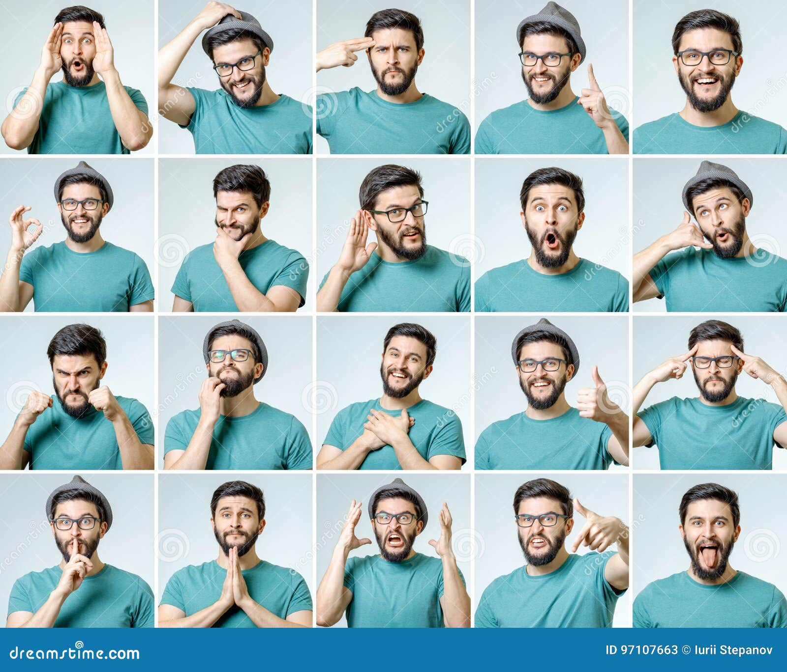 Set of Handsome Emotional Man Stock Image - Image of emotional ...