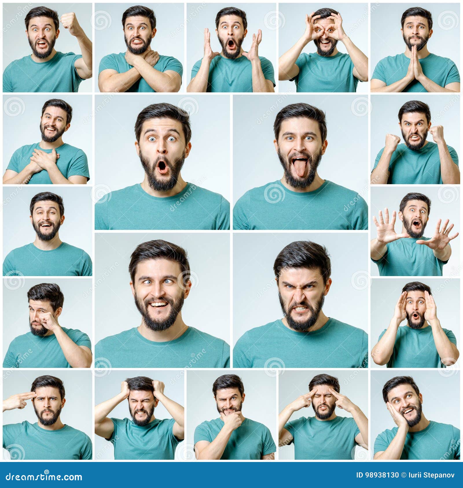 Set of Handsome Emotional Man Stock Photo - Image of beard, group: 98938130