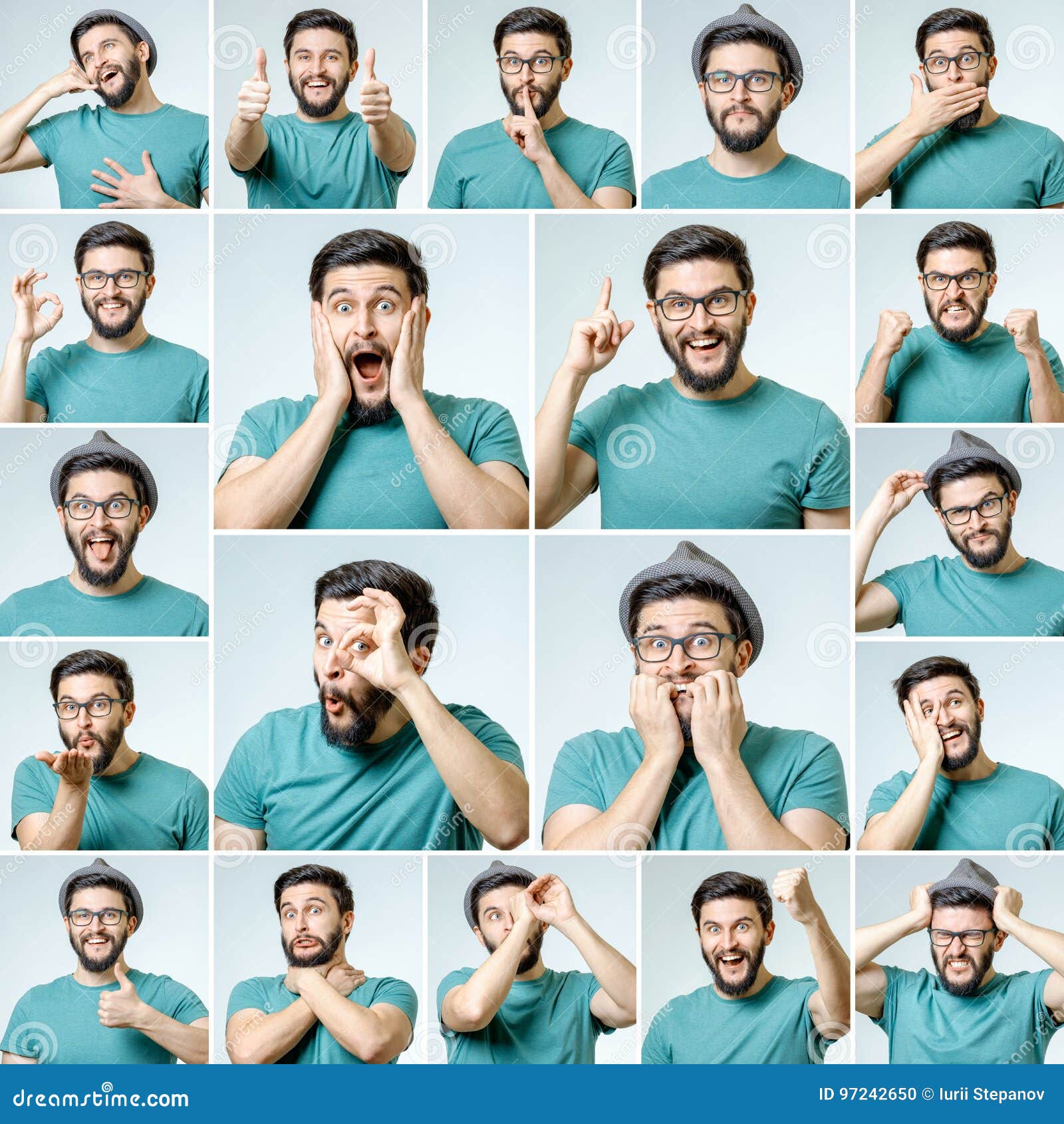 Set of Handsome Emotional Man Stock Photo - Image of background ...