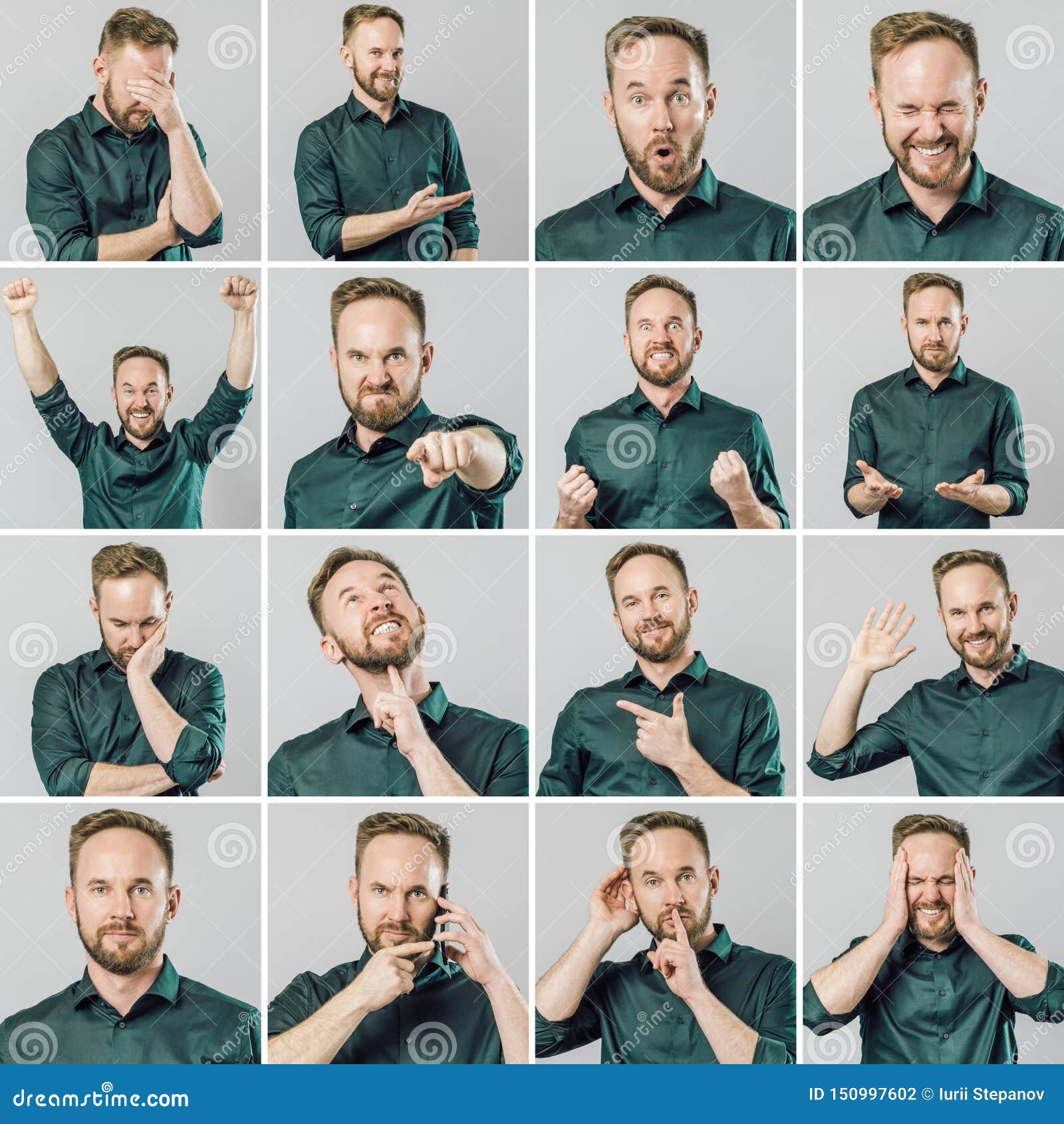 Set Of Handsome Man With Different Emotions And Gestures Stock Photo ...