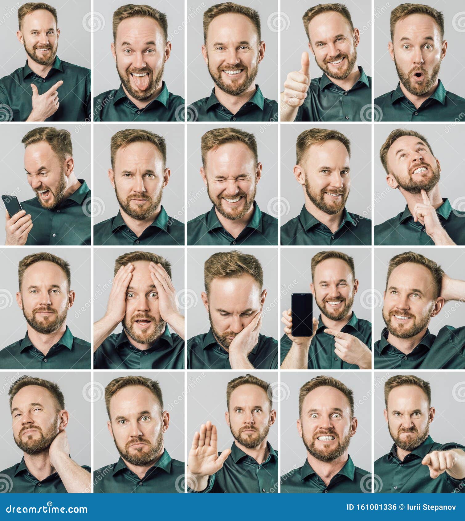 Set of Handsome Man with Different Emotions and Gestures Stock Photo ...