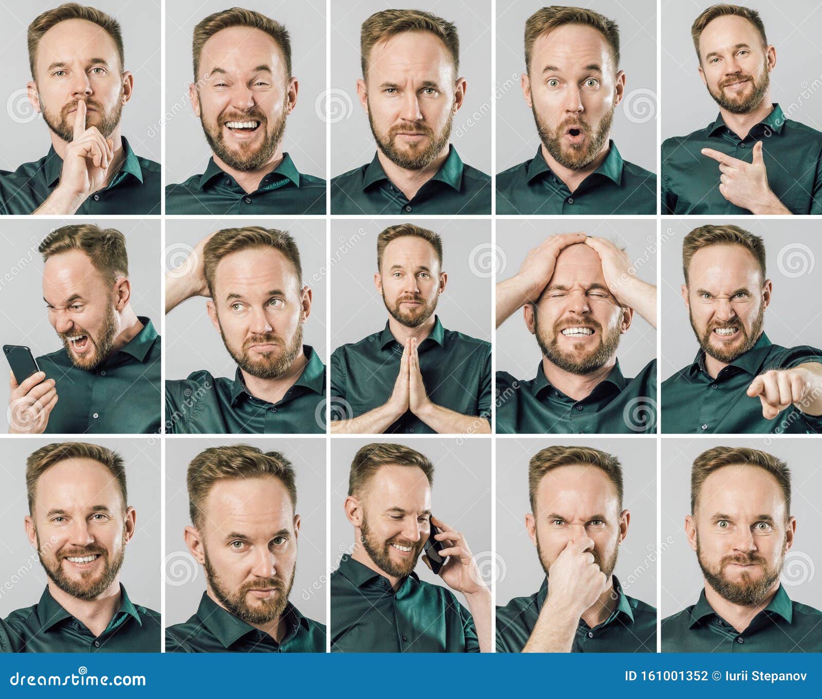 Set of Handsome Man with Different Emotions and Gestures Stock Photo ...