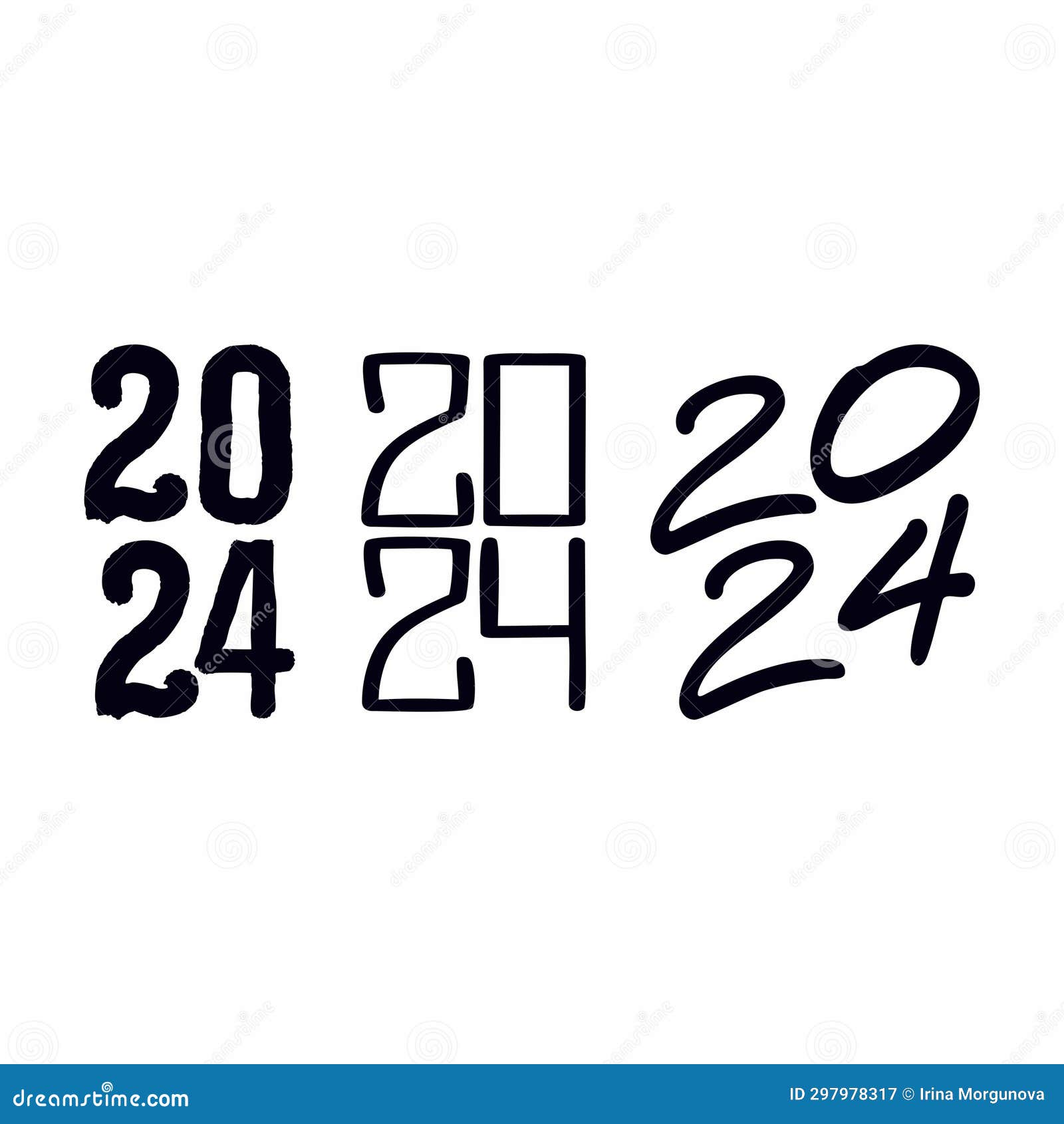 Set Of 2024 Handwriting Font. White Background. Isolated Typography ...