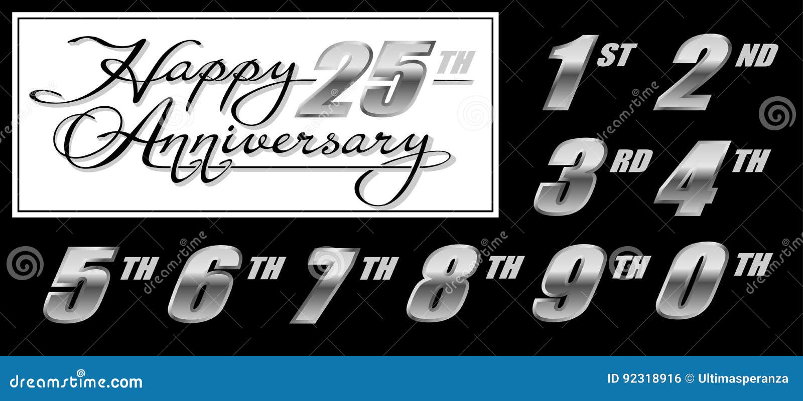 Set of Handwritten Calligraphy Lettering "Happy Anniversary" with ...