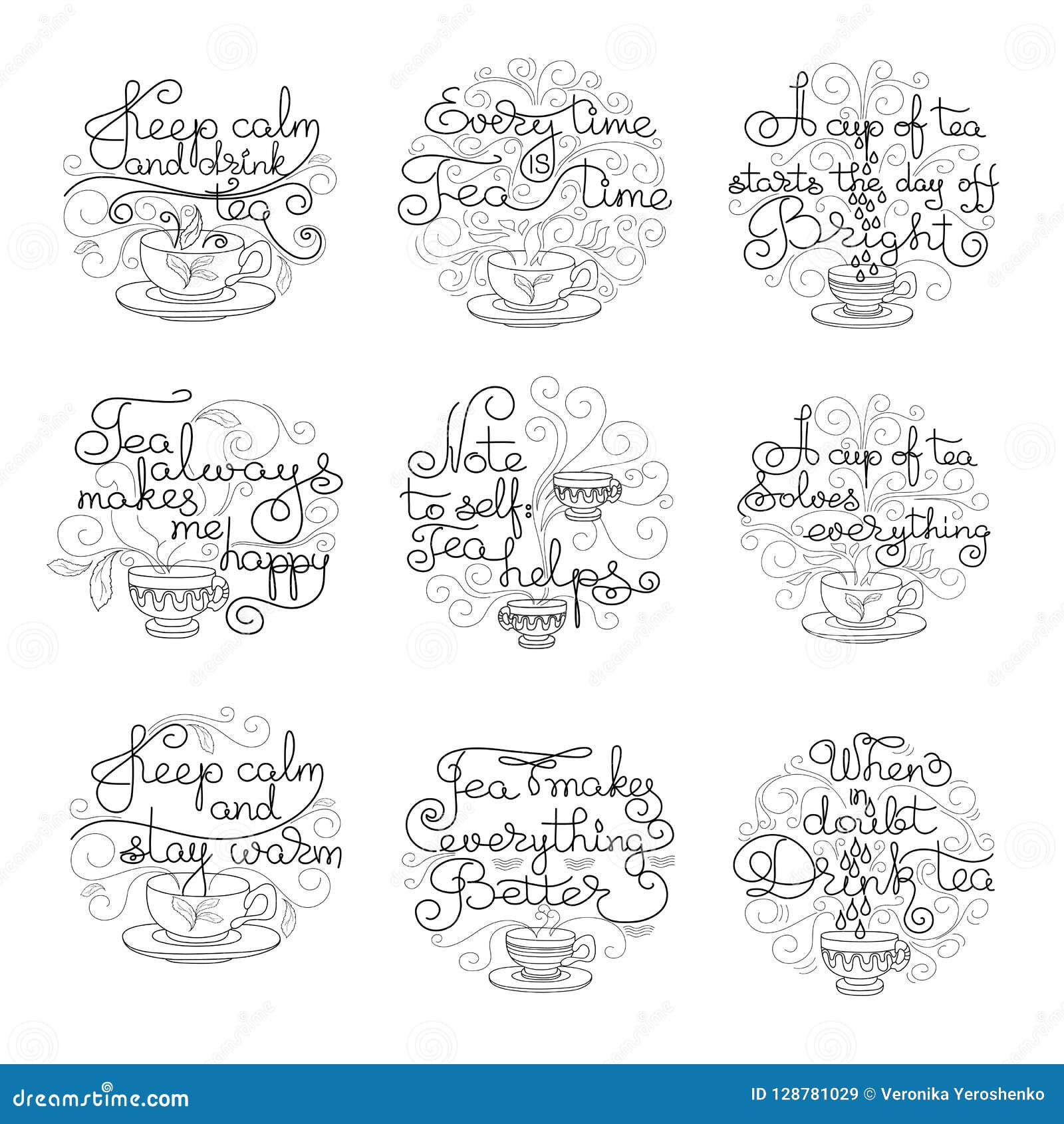 Set of Handwritten Lettering of Tea. Vector. Stock Vector ...