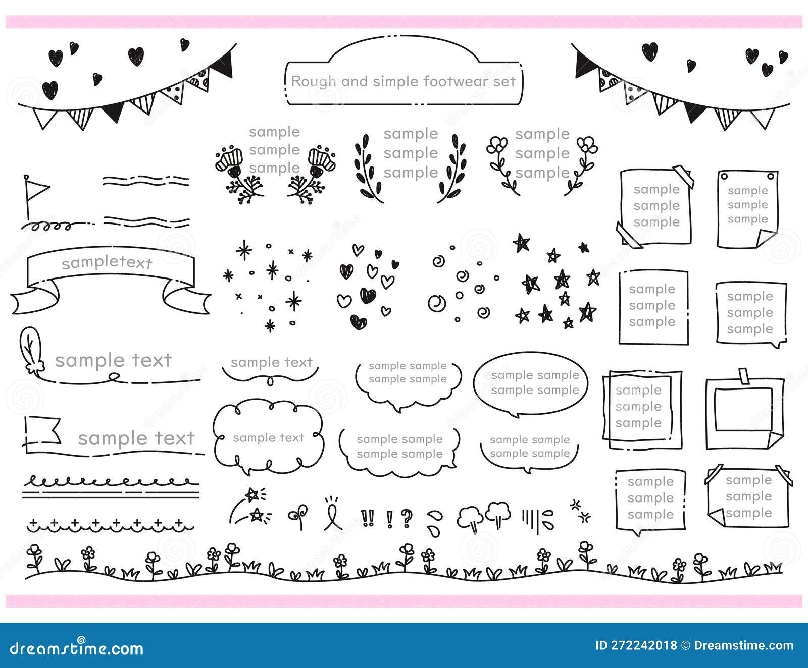 Set of Rough Handwritten Style Frames and Footnotes Drawn with Simple ...