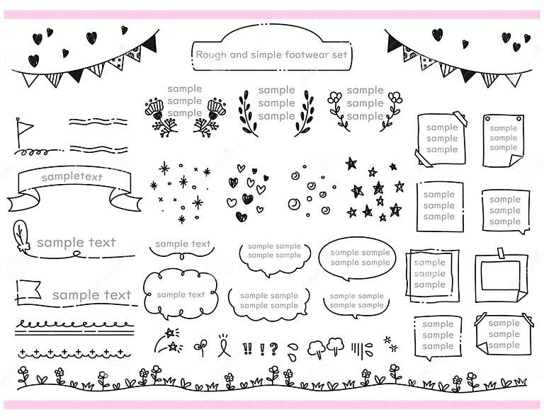 Set of Rough Handwritten Style Frames and Footnotes Drawn with Simple ...