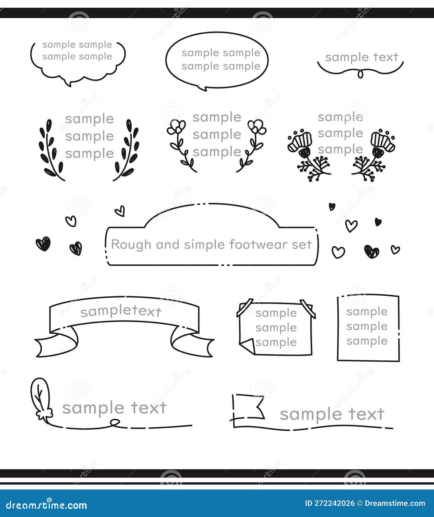 Set Of Rough Handwritten Style Frames And Footnotes Drawn With Simple ...