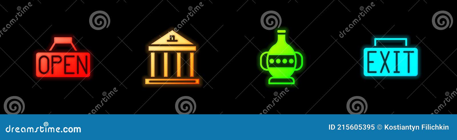 Set Hanging Sign with Open, Museum Building, Ancient Amphorae and Exit ...