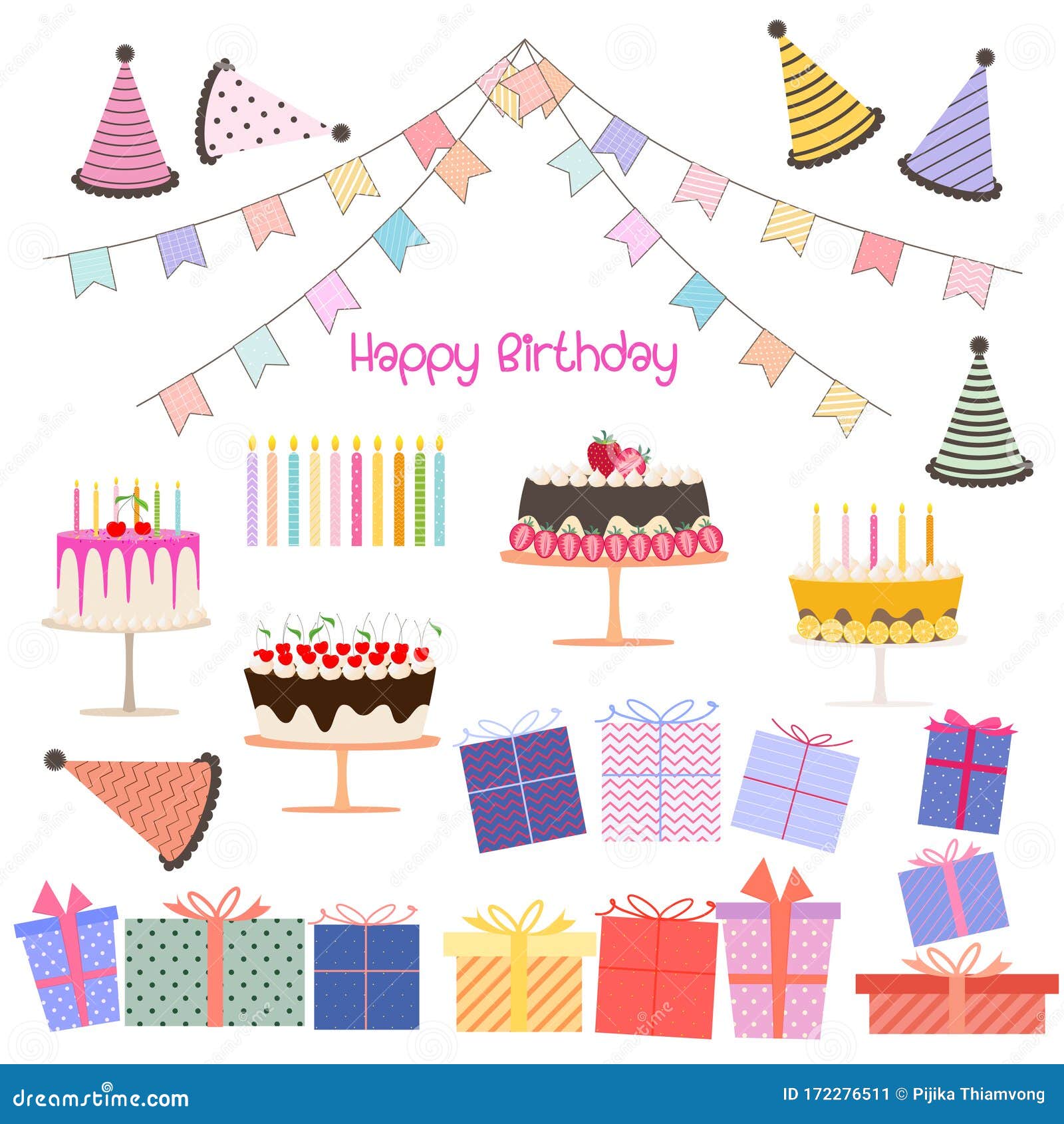Set of Happy Birthday Party Elements. Stock Vector - Illustration of ...