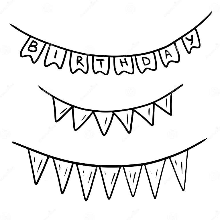 Set of Happy Birthday String with Triangular Flags Equipment in Black ...