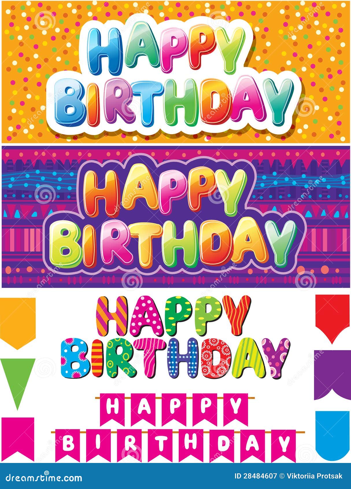 Set of Happy Birthday Texts Stock Vector - Illustration of decoration ...