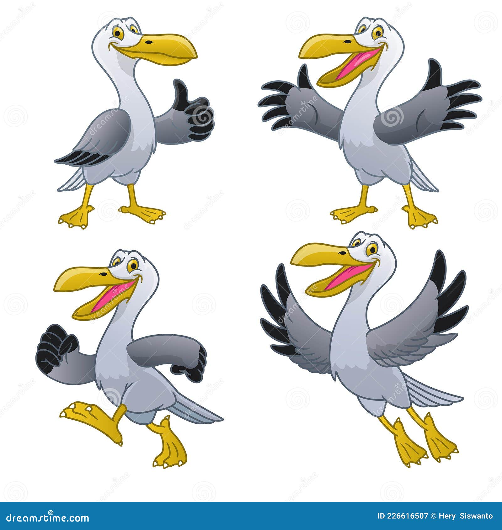 Set Happy Cartoon of Seagull Character Stock Vector - Illustration of ...