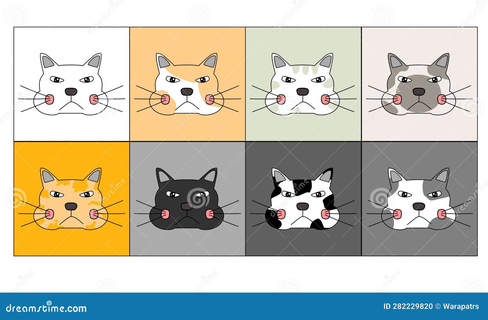 Set of Happy Cat Doodle Art Design Stock Illustration - Illustration of ...