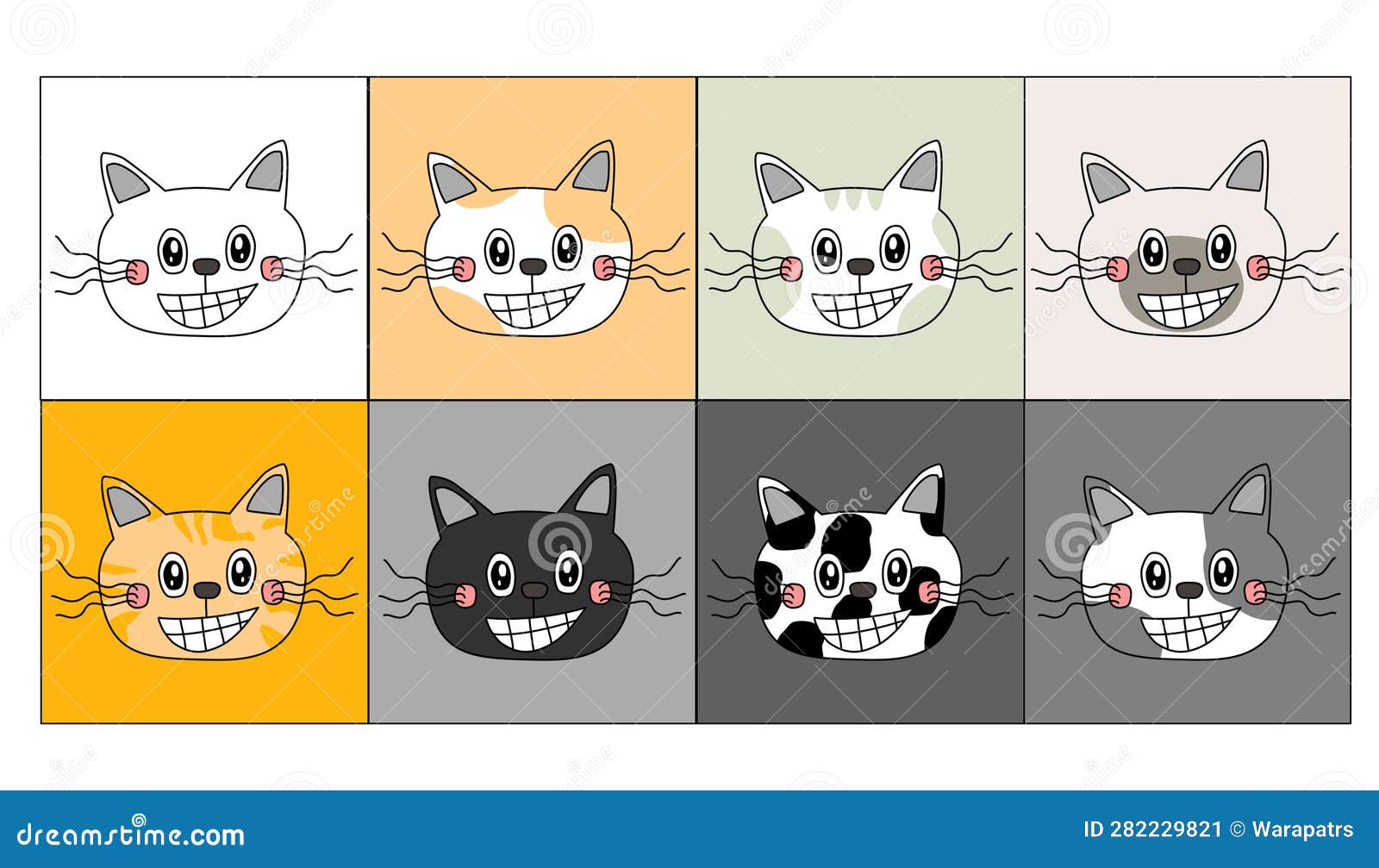 Set of Happy Cat Doodle Art Design Stock Illustration - Illustration of ...