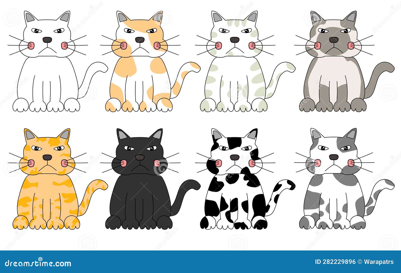 Set of Happy Cat Doodle Art Design Stock Illustration - Illustration of ...