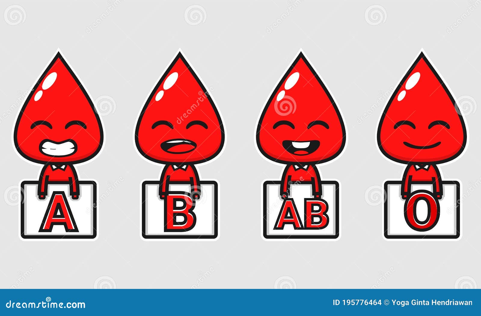 Set of Happy Cute Different Blood Type Group. Red Blood Cells Character ...