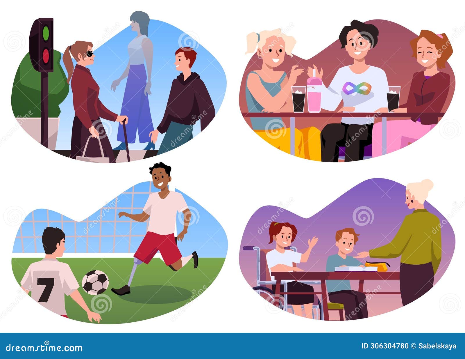 Set of Happy Disabled People Flat Style, Vector Illustration Stock ...