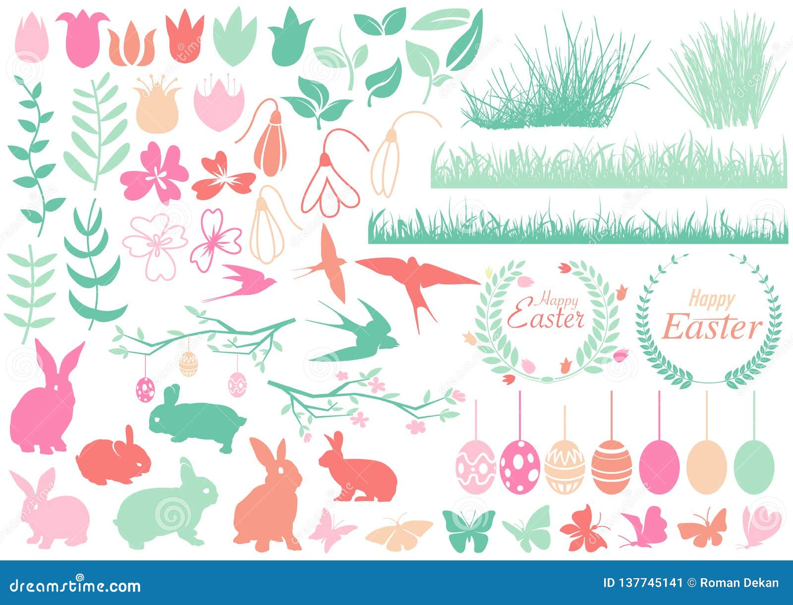 Set of Happy Easter Design Elements Stock Vector - Illustration of ...