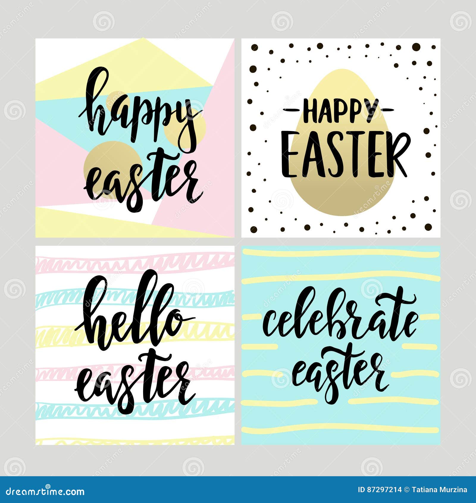 Set with Happy Easter Gift Cards with Calligraphy. Handwritten ...