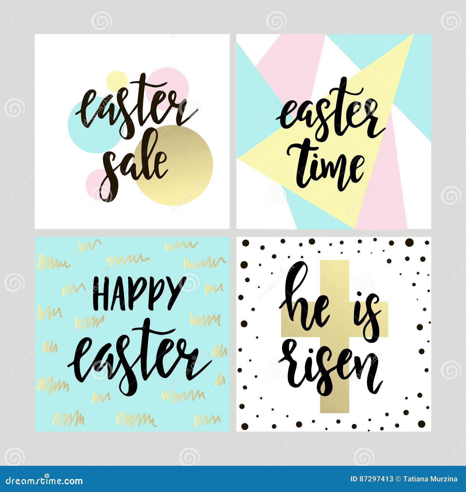 Set with Happy Easter Gift Cards with Calligraphy. Handwritten ...