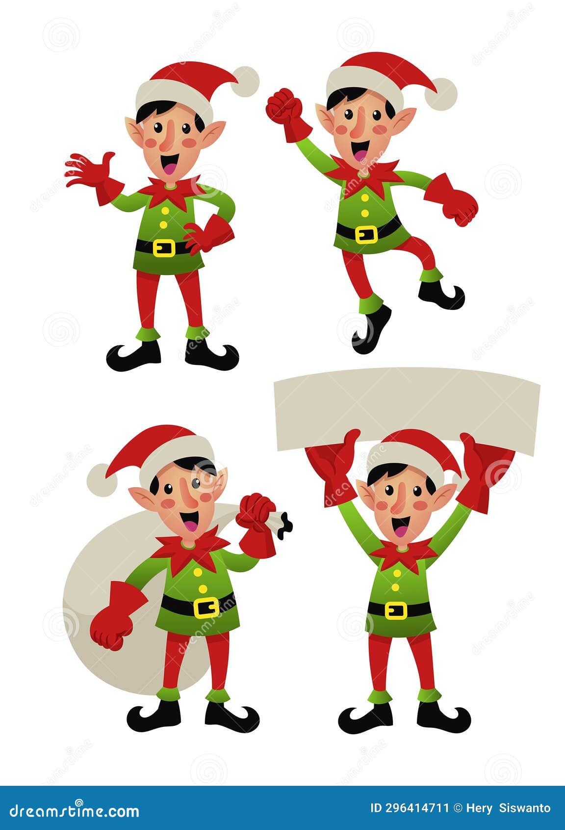 Set of Happy Elf Cartoon Illustration in Flat Design Stock Illustration ...