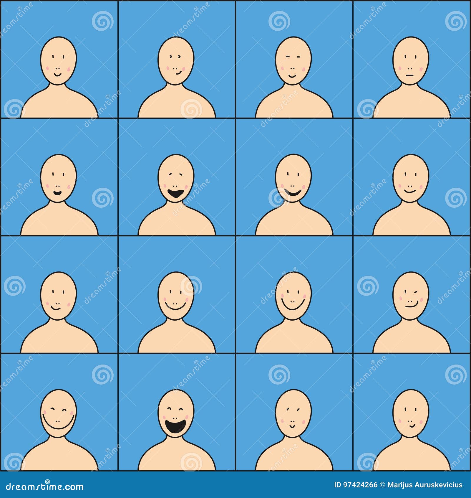 Set of Happy faces. stock illustration. Illustration of lucky - 97424266