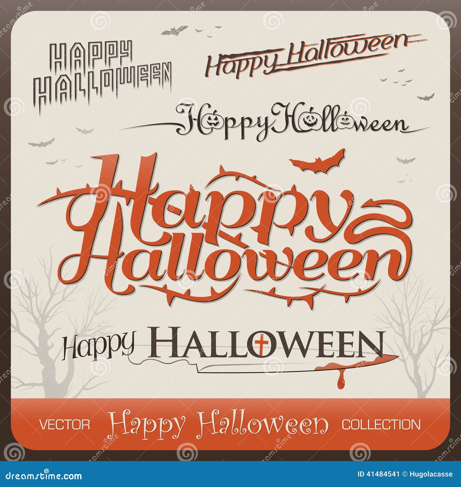 Set of Happy Halloween Greetings Typography Stock Vector - Illustration ...