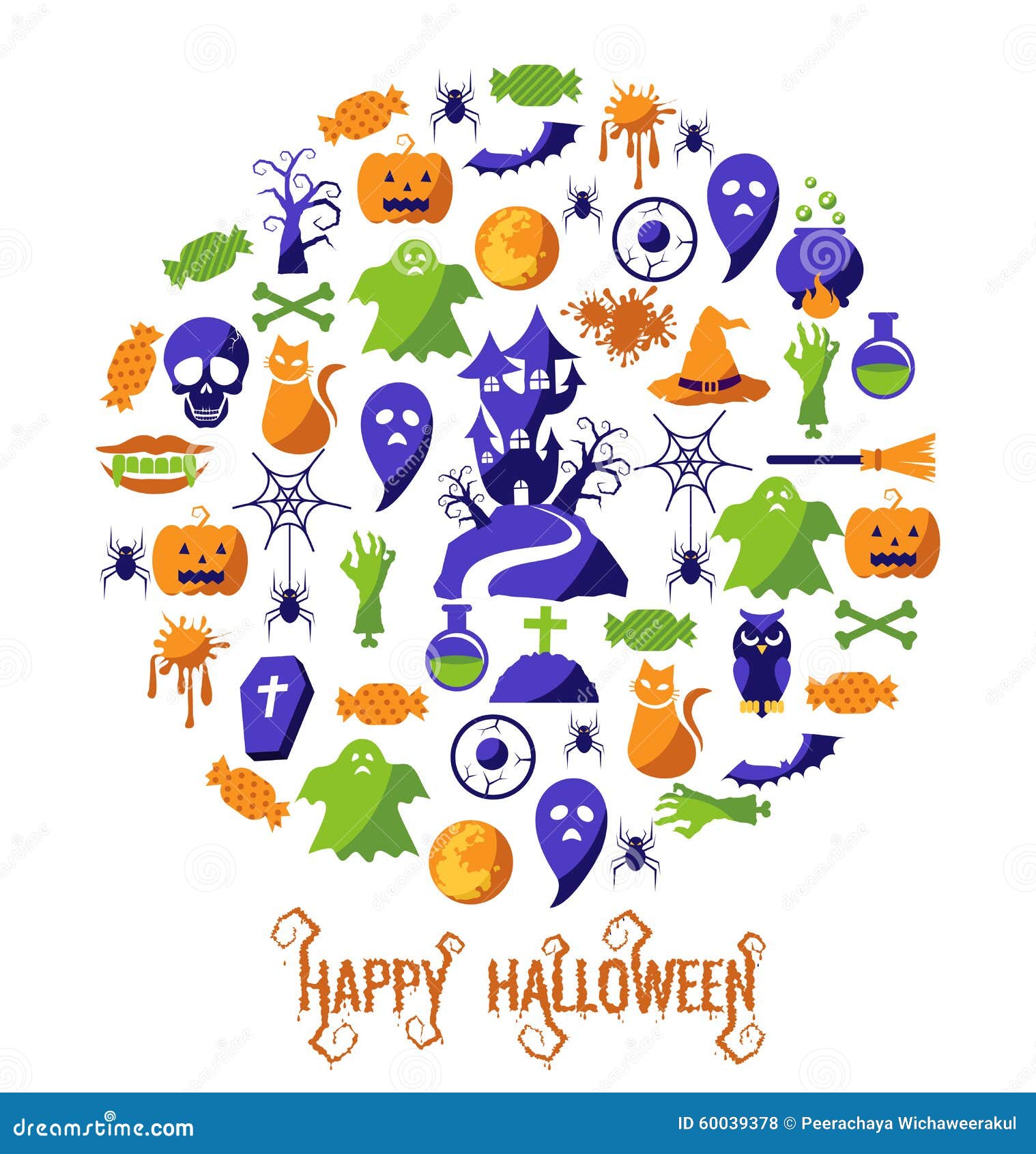 Set of Happy Halloween Icons Stock Vector - Illustration of skull ...