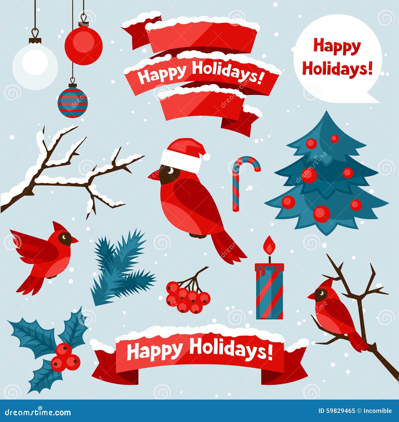 Set of Happy Holidays Decorative Elements and Stock Vector ...