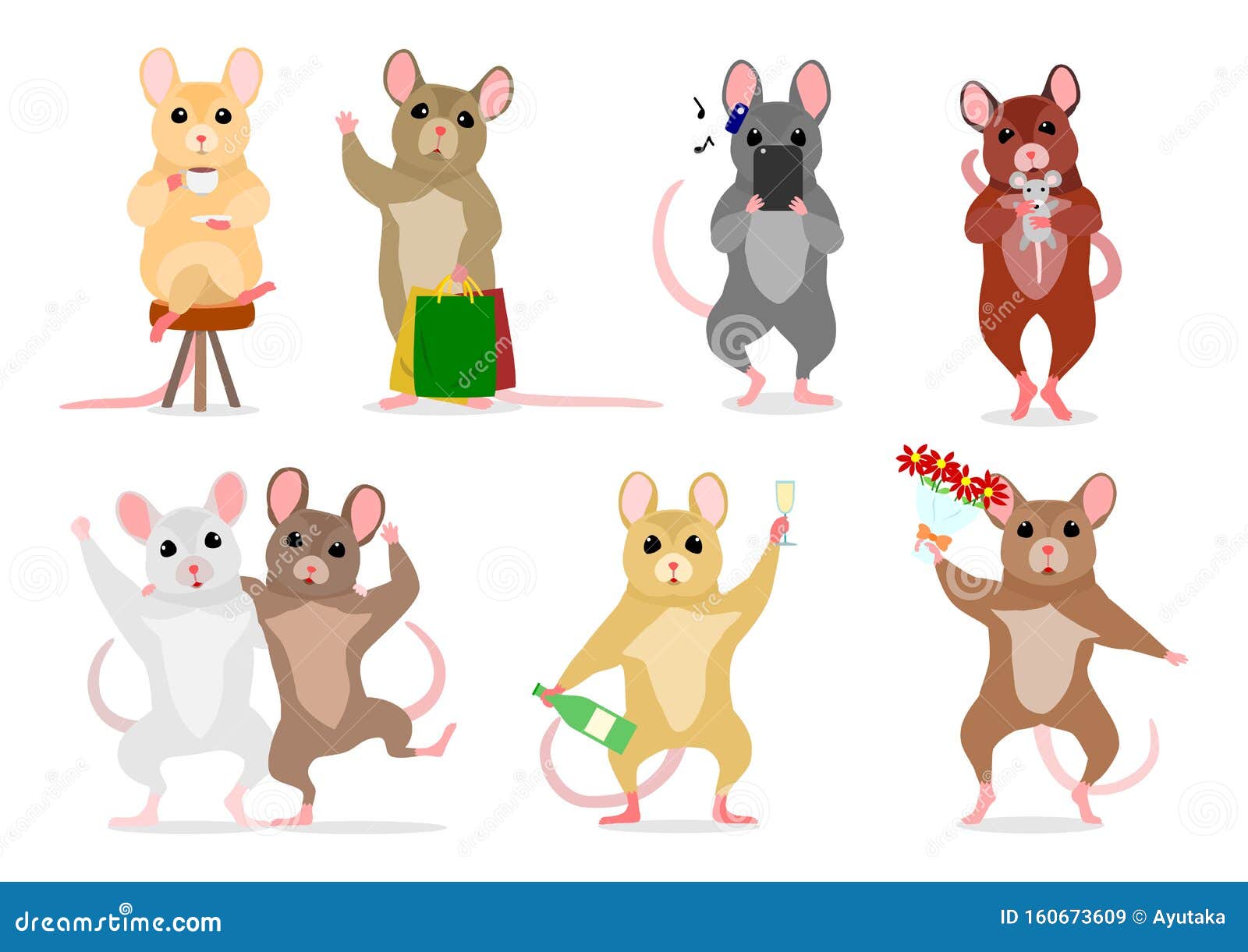 Set of happy mice stock vector. Illustration of mouse - 160673609