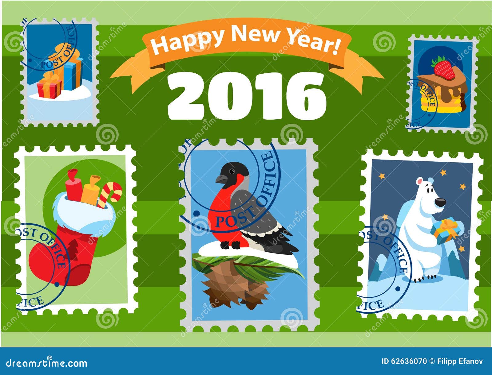 Set of Happy New Year Postage Stamps Stock Vector - Illustration of ...