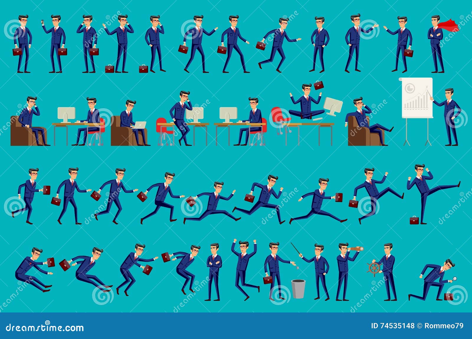 Set of Happy Office Man. Vector Illustration Stock Vector ...