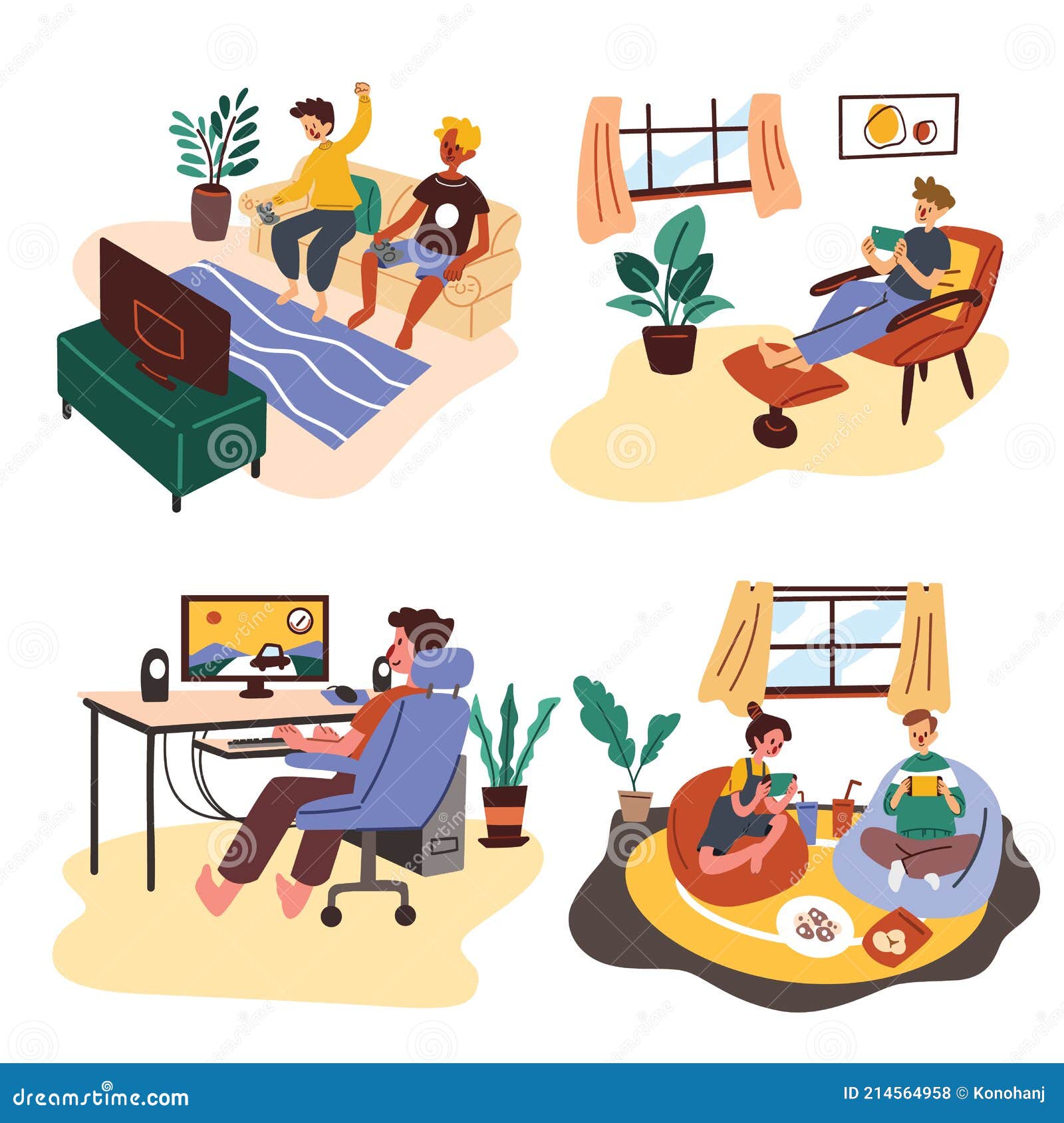 Set of Happy People Playing Game Console, Mobile Game, Handheld Game ...